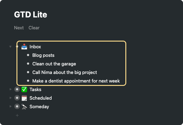 GTD Lite - Workflowy guide